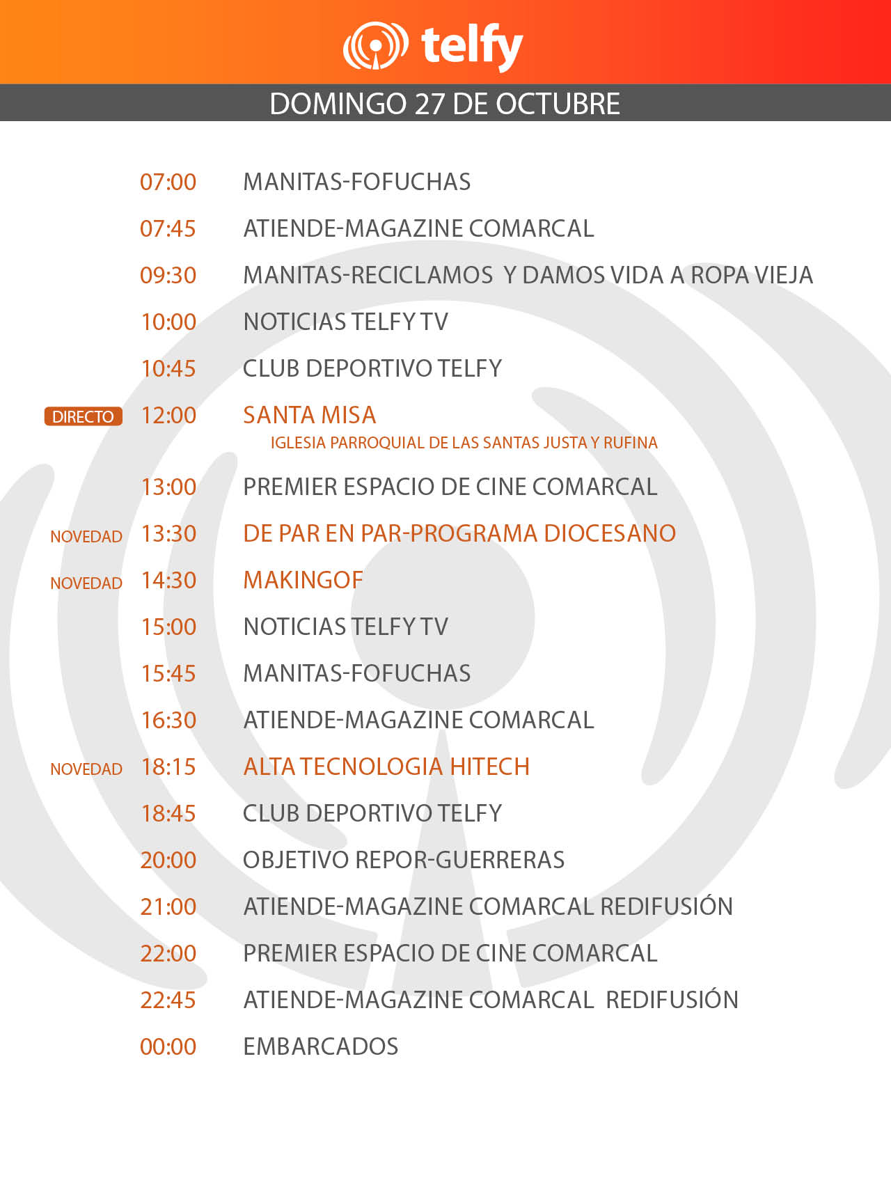 TELFY OCTUBRE 27 programacion - Blog Telfy