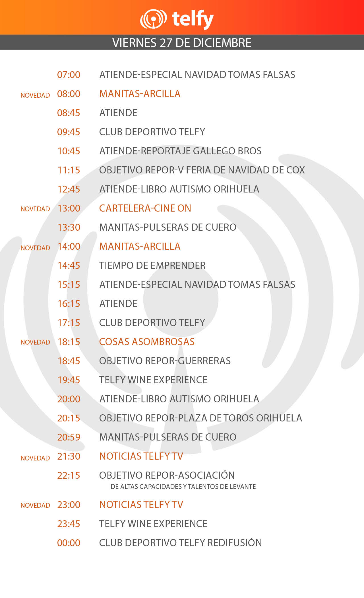 TELFY DICIEMBRE 27 programacion - Blog Telfy